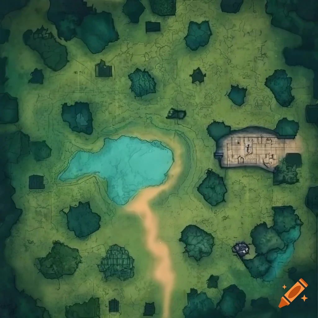 Bird's eye view of a DnD map showing a Citadel in the woods with a ...