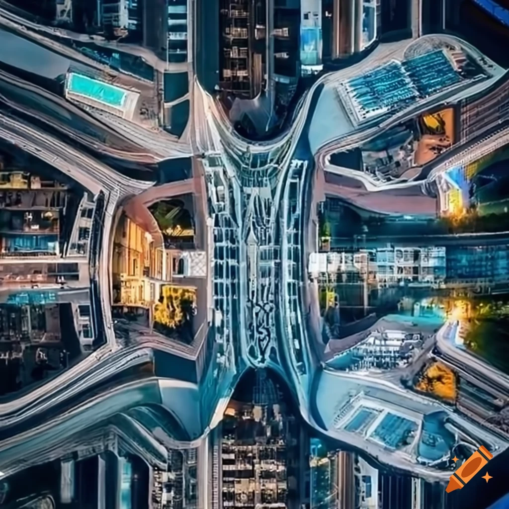 Futuristic transit hub from aerial view on Craiyon