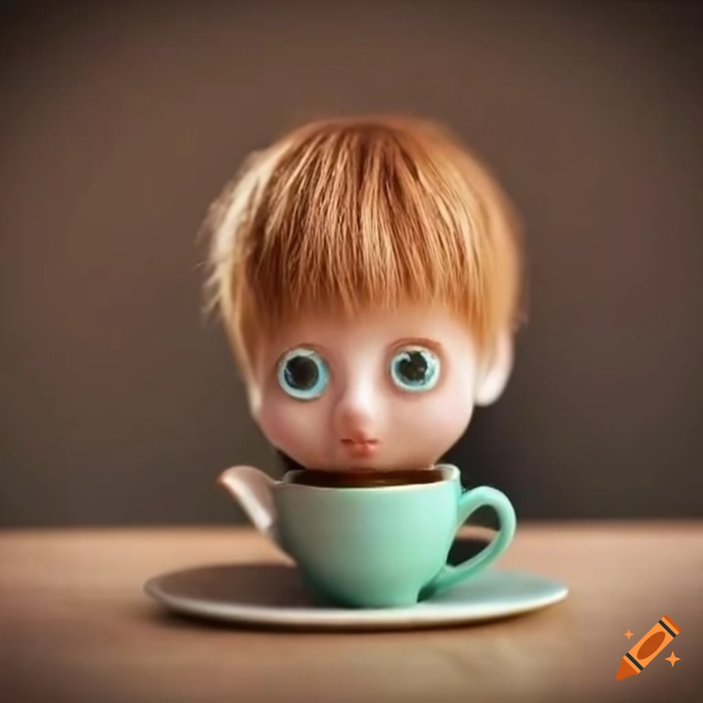 Tiny human sitting in a teacup on Craiyon