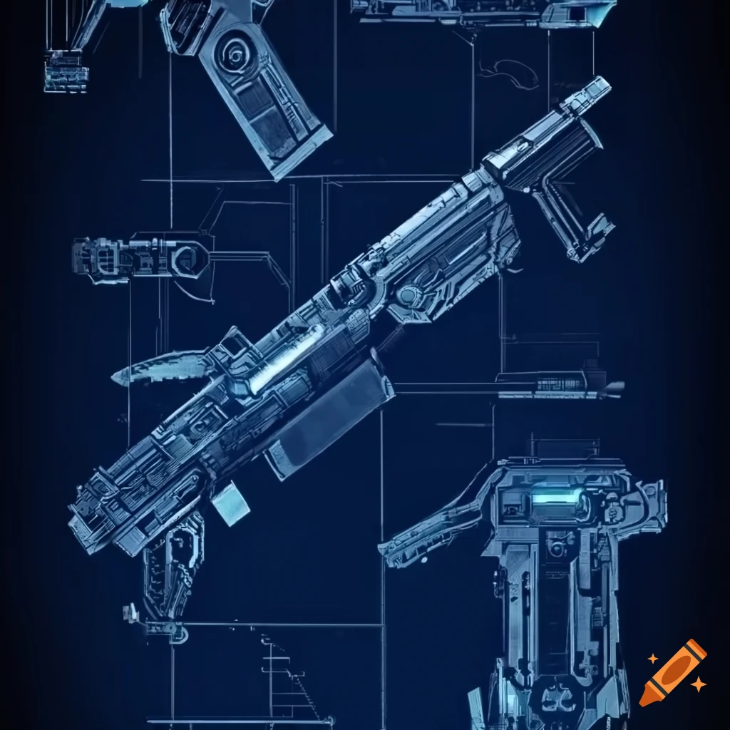 Detailed sci-fi weapon blueprint from gears of war engineers on Craiyon