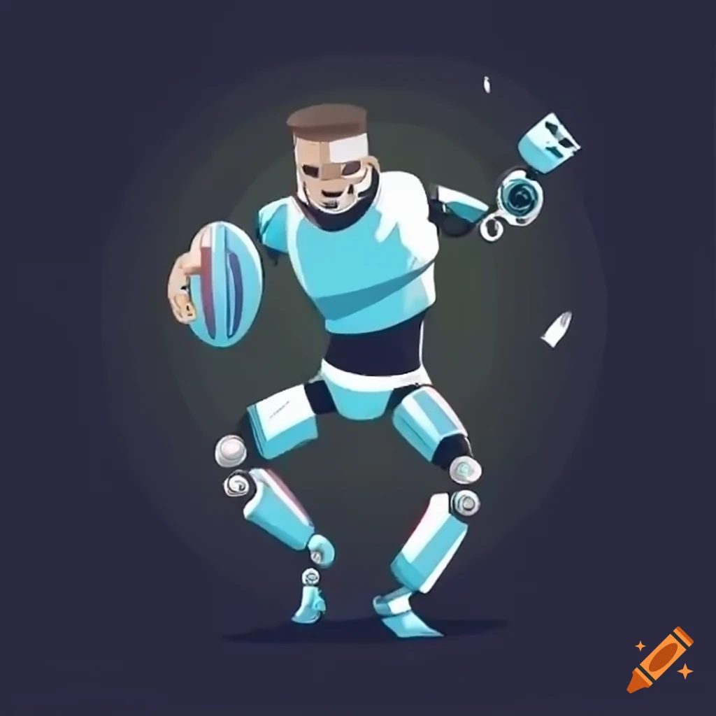 Robot playing rugby on Craiyon