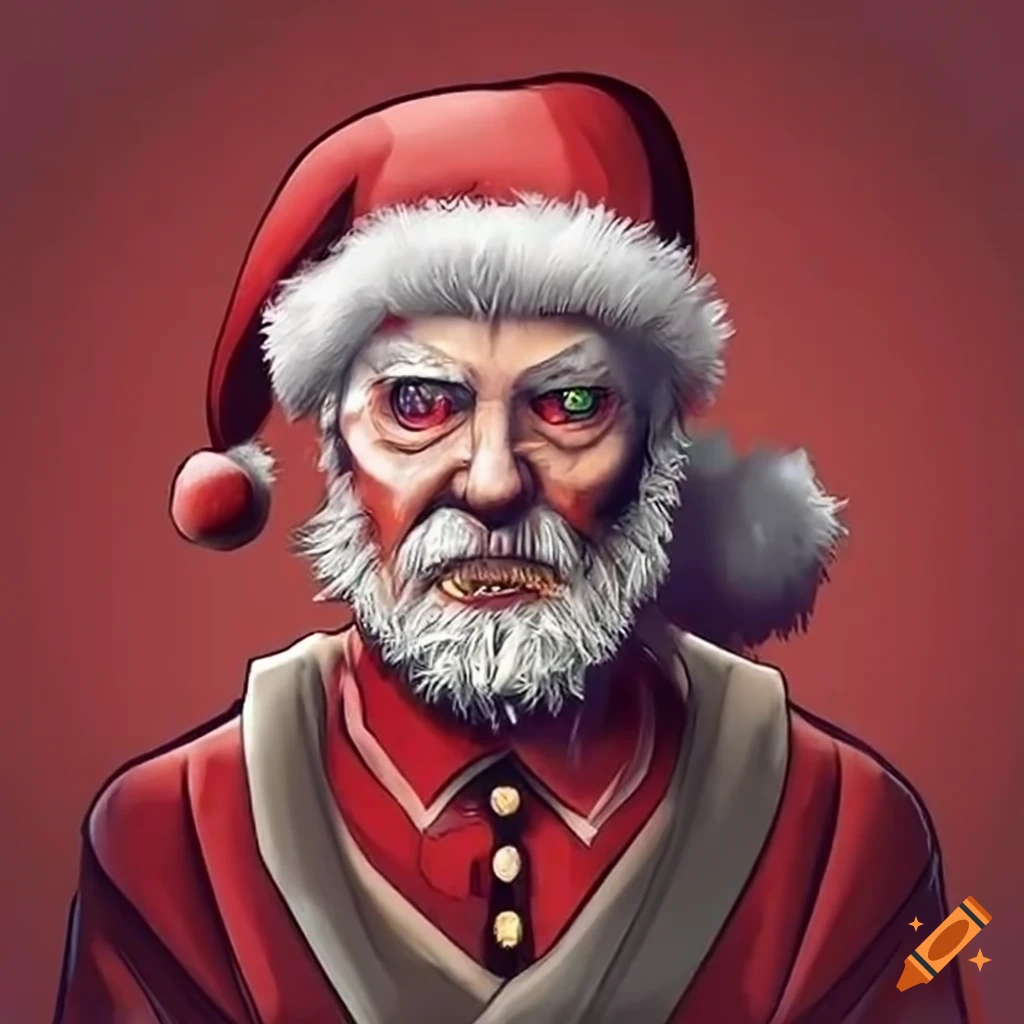 Realistic santa portrayed as an evil villain on Craiyon