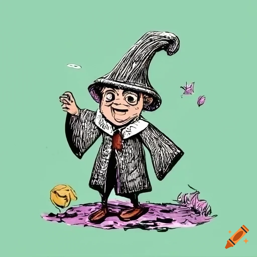 Satirical cartoon of a Hogwarts wizard student waving a stick on Craiyon