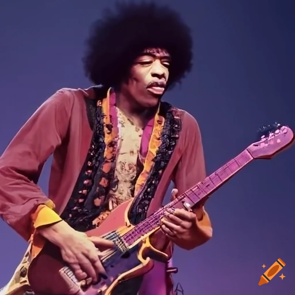 Jimi hendrix playing guitar at woodstock 1969 on Craiyon