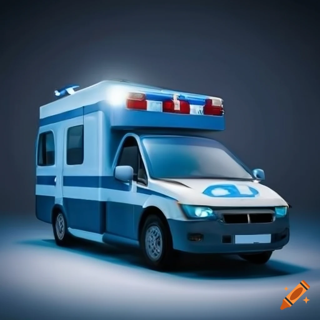 Deep blue ambulance car on grey background on Craiyon