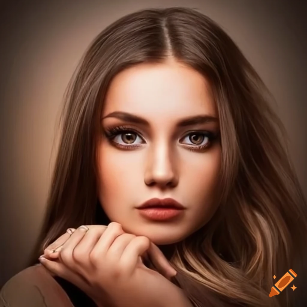 Beautiful romanian woman with brown eyes and long hair on Craiyon