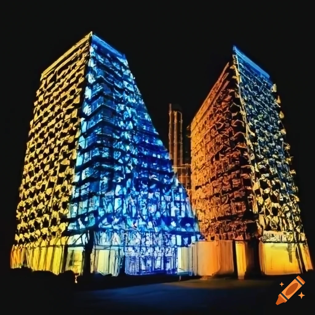 Illuminated building structure on Craiyon