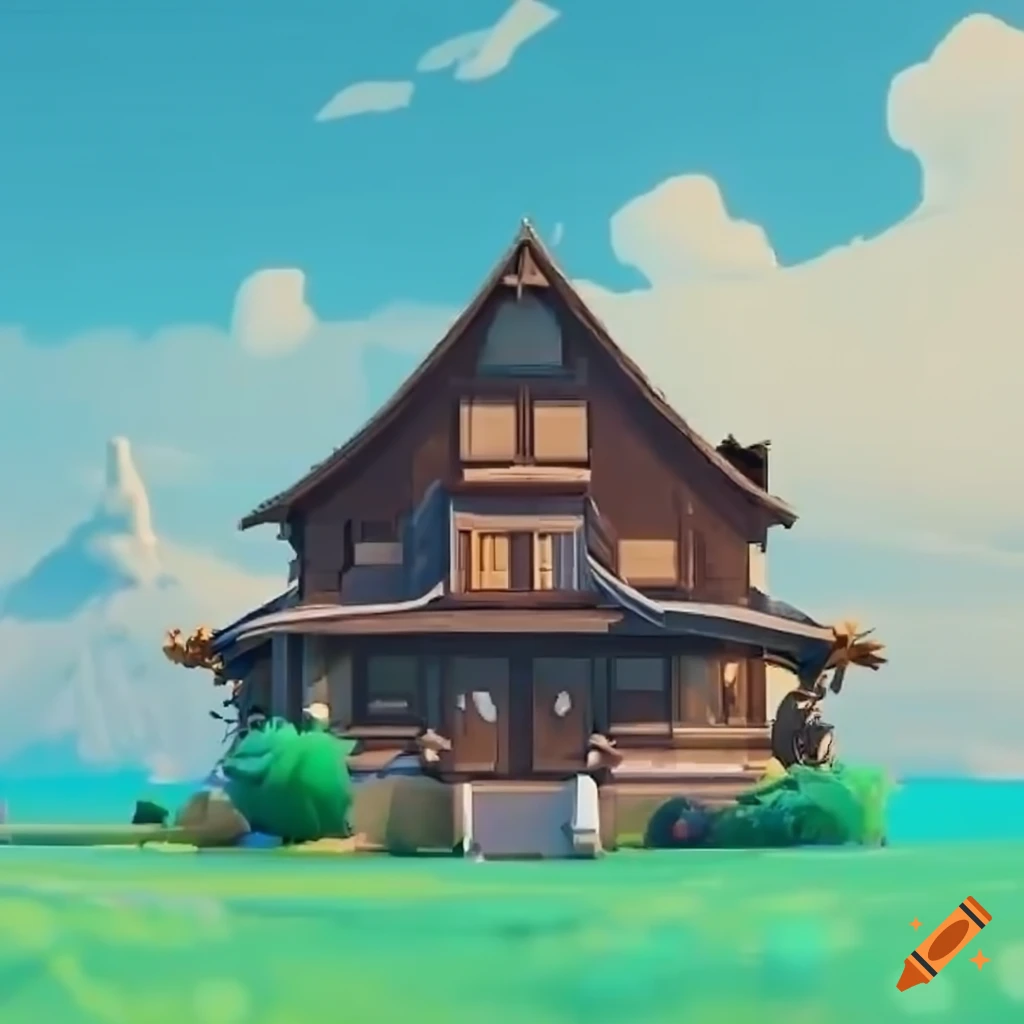 Genshin Impact style house for 3D modeling with front, side, and back ...