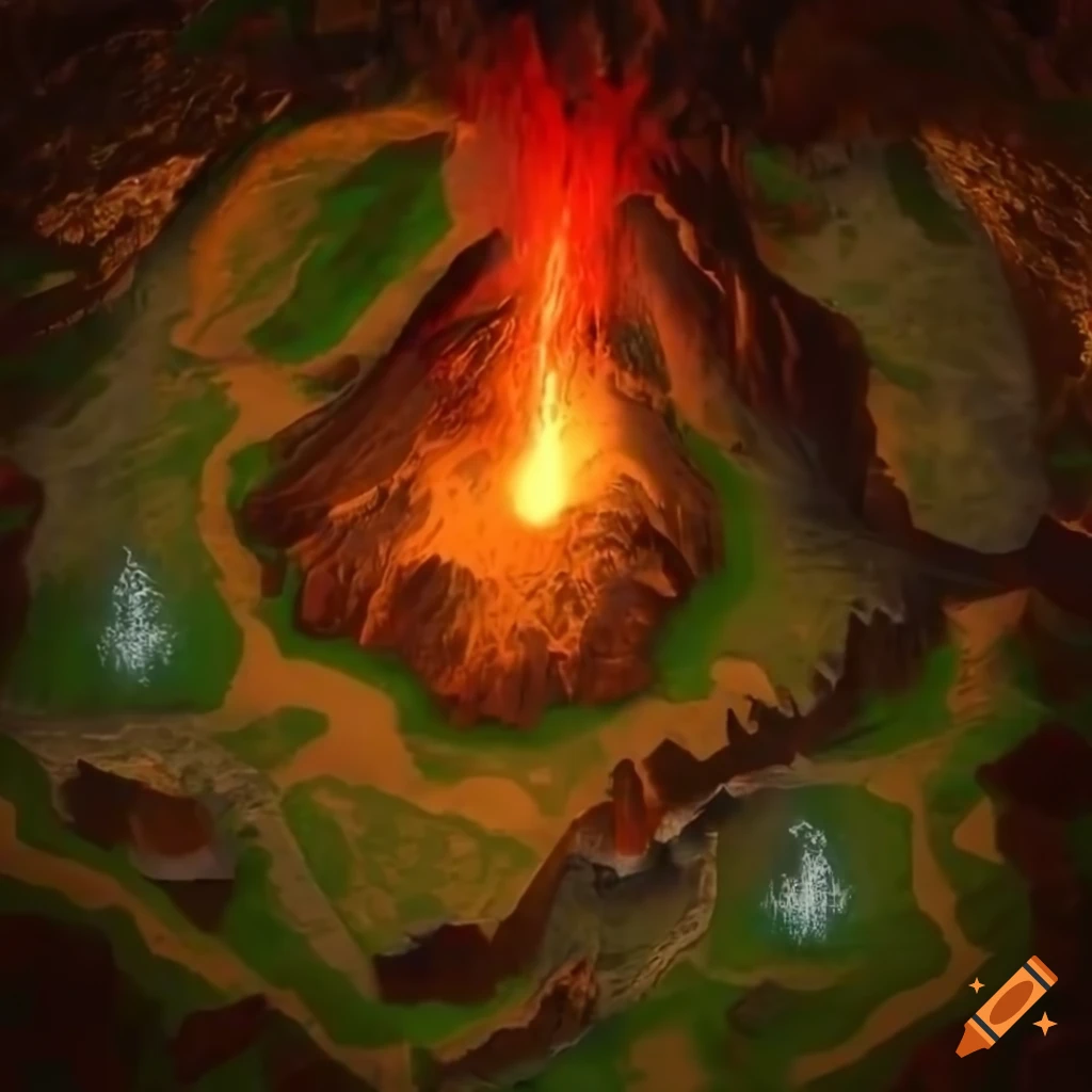 3d game map with mountain, mine, forest, and volcano on Craiyon