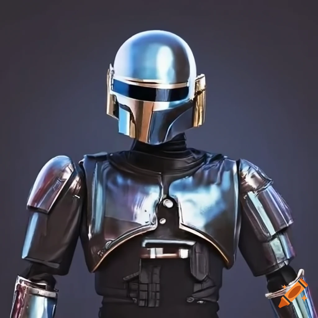 Robot with combined daft punk, mandalorian, and robocop helmets on Craiyon