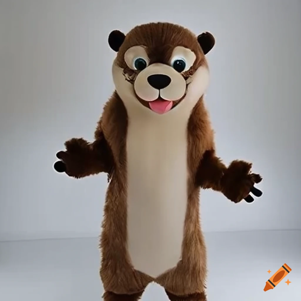Baby wearing a full body cartoony otter mascot costume fursuit on Craiyon
