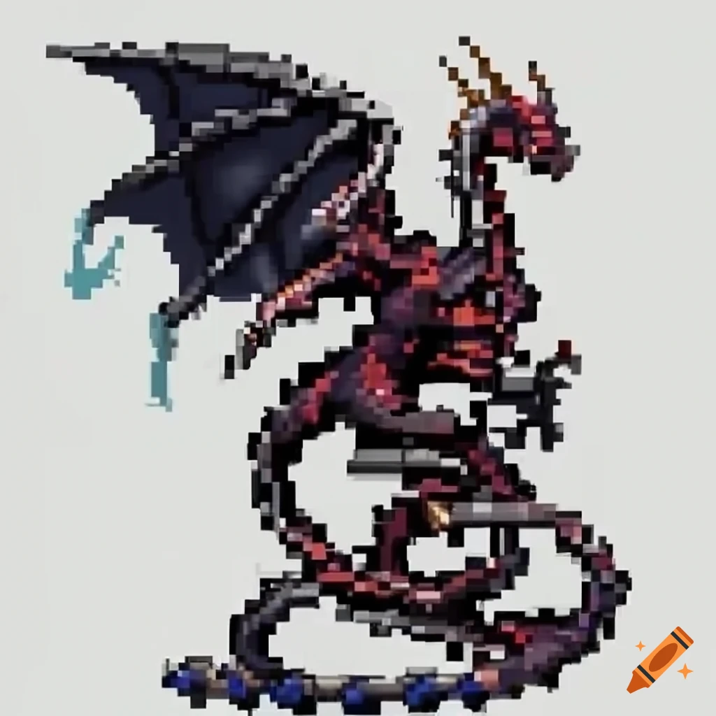 Epic pixel art of a chained dragon on Craiyon
