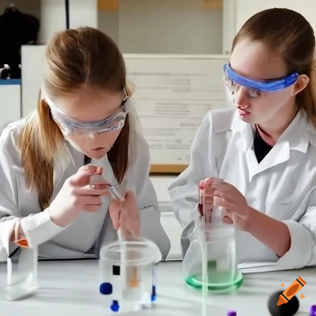 Science students conducting a experiment in a school lab on Craiyon