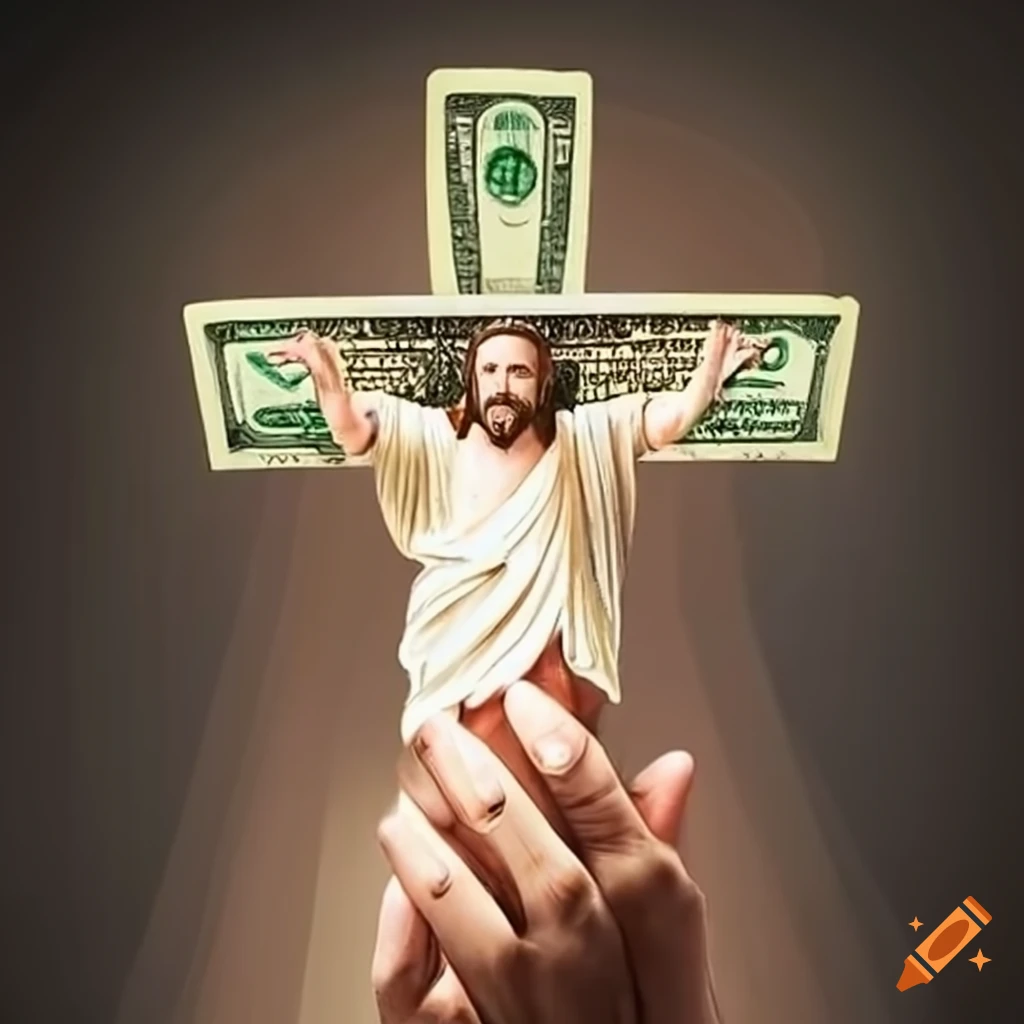 Religious depiction of jesus handing a dollar bill on Craiyon