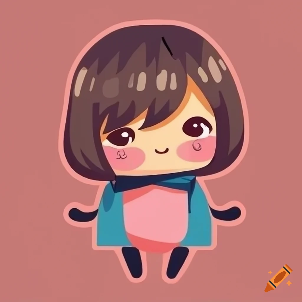 Flat printable cute sticker with characters holding cute objects on Craiyon