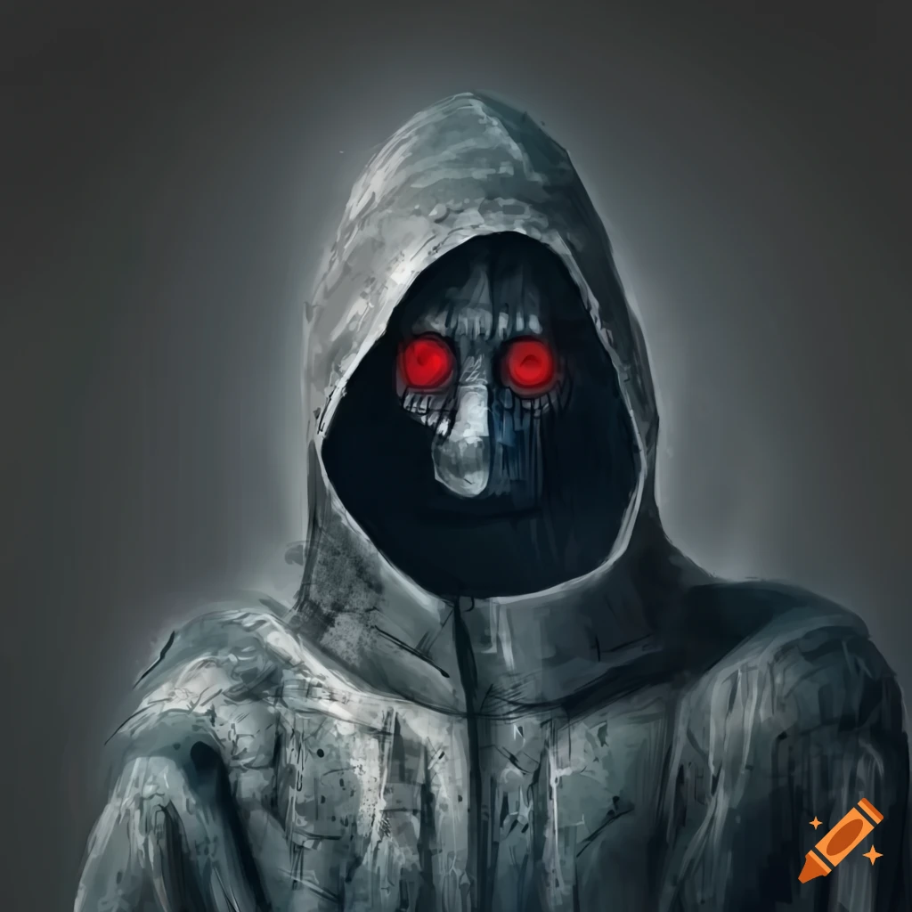 Cloaked, faceless robot in a nuclear wasteland on Craiyon