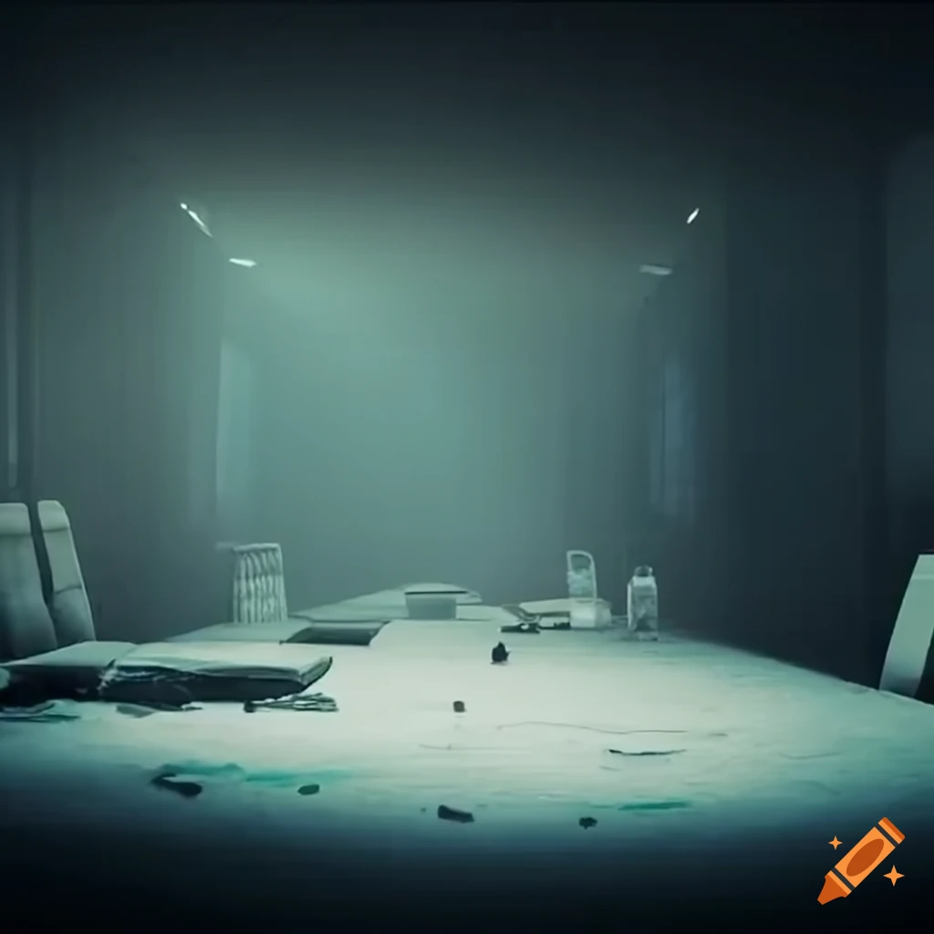 Abandoned conference room filled with fog on Craiyon