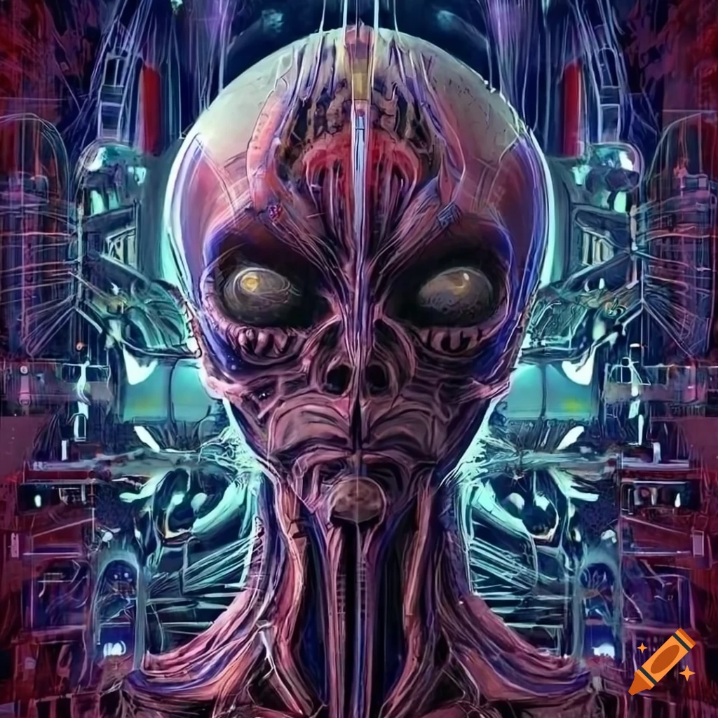 Detailed sci-fi inspired art showing the inside of an alien's head with ...