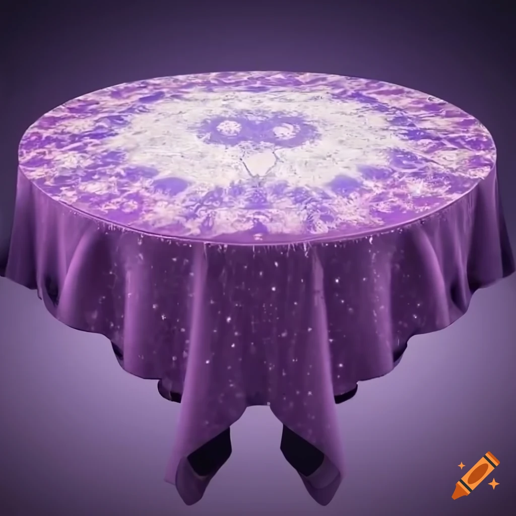 Empty table with celestial patterned tablecloth in high definition on ...