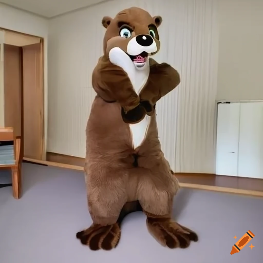 Woman mother wearing a cartoony otter fursuit costume on Craiyon