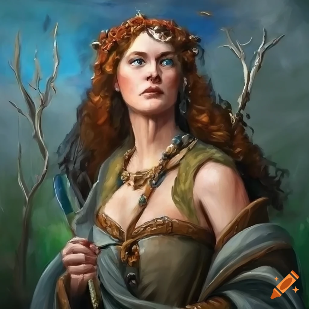 Stunning druidess in a 4k oil painting on Craiyon