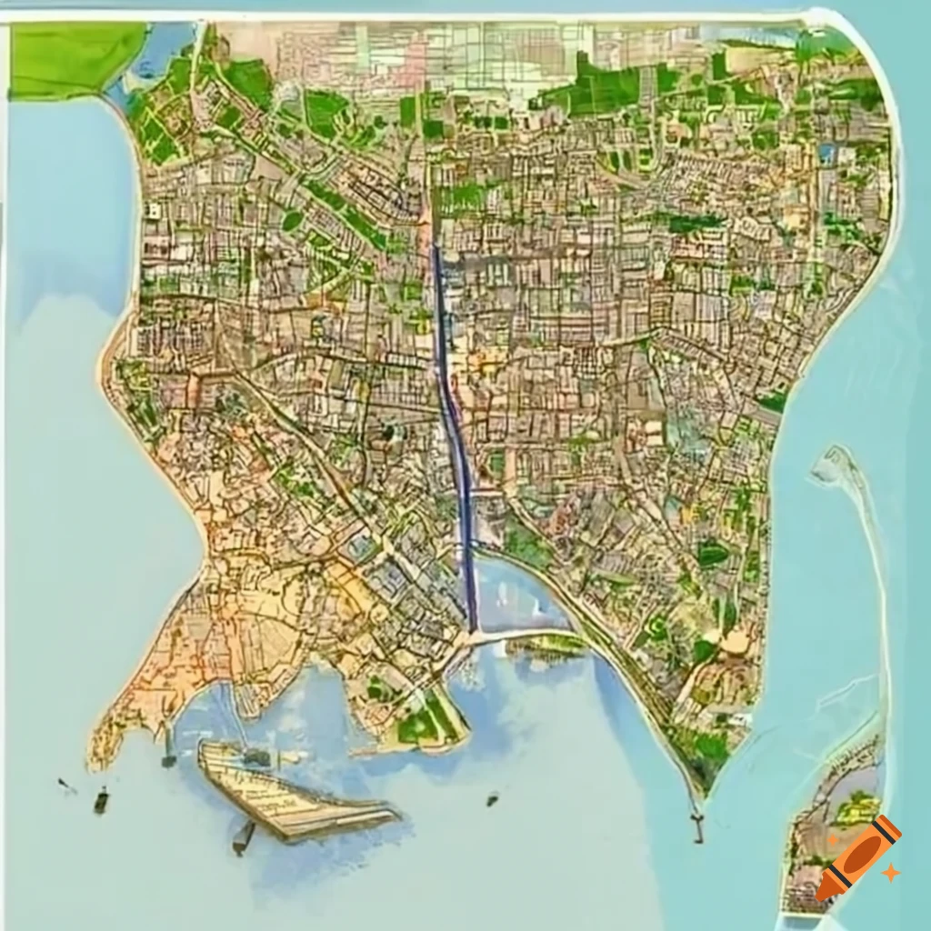 Map of a city with a river splitting it into two on Craiyon