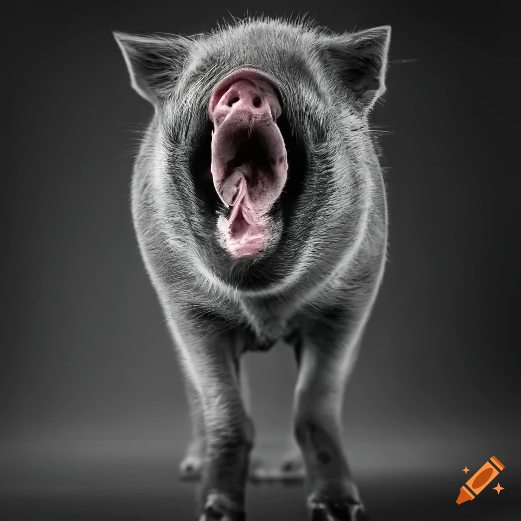 Barking pig on a black and white background on Craiyon