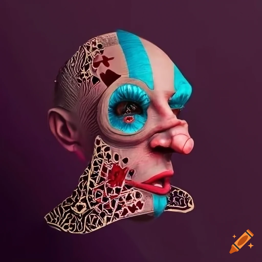 Surrealist joker playing card with unusual motifs and textures on Craiyon