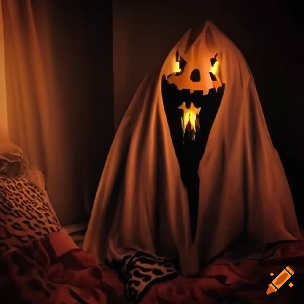 Leopard wearing a spooky bedsheet ghost costume for halloween on Craiyon