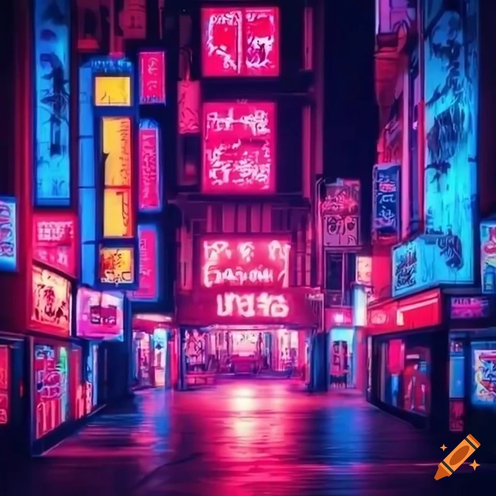 Anime neon stores scene on Craiyon