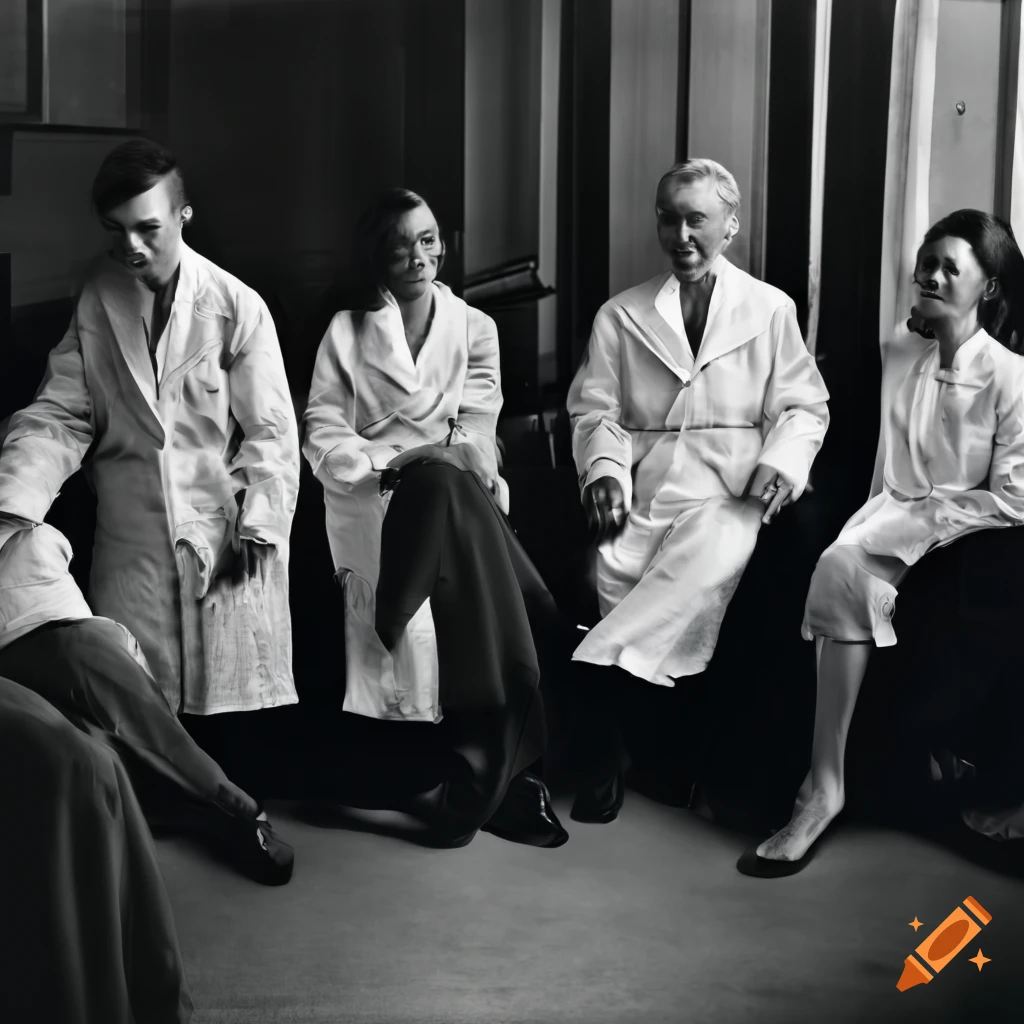 Group of people in lab coats sitting together on Craiyon