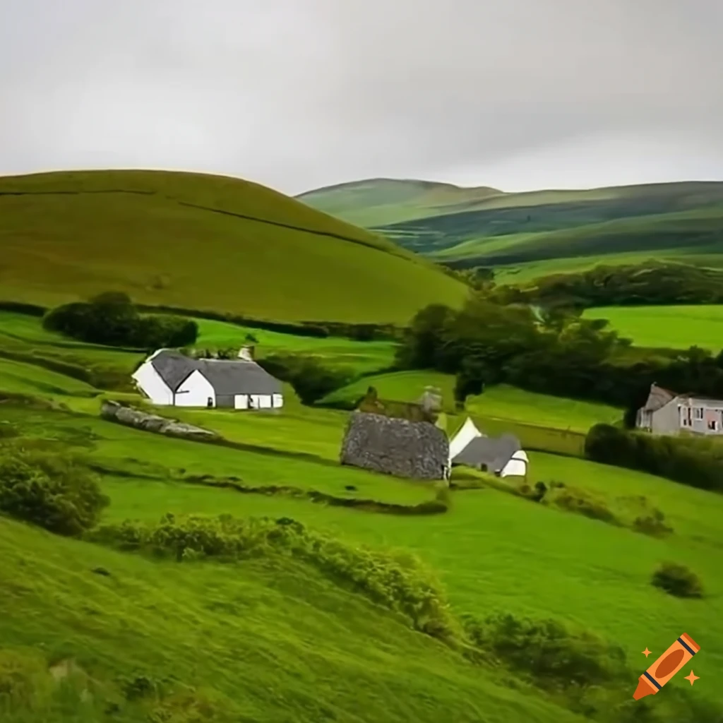 Bird's eye view of beautiful countryside landscape in ireland with ...