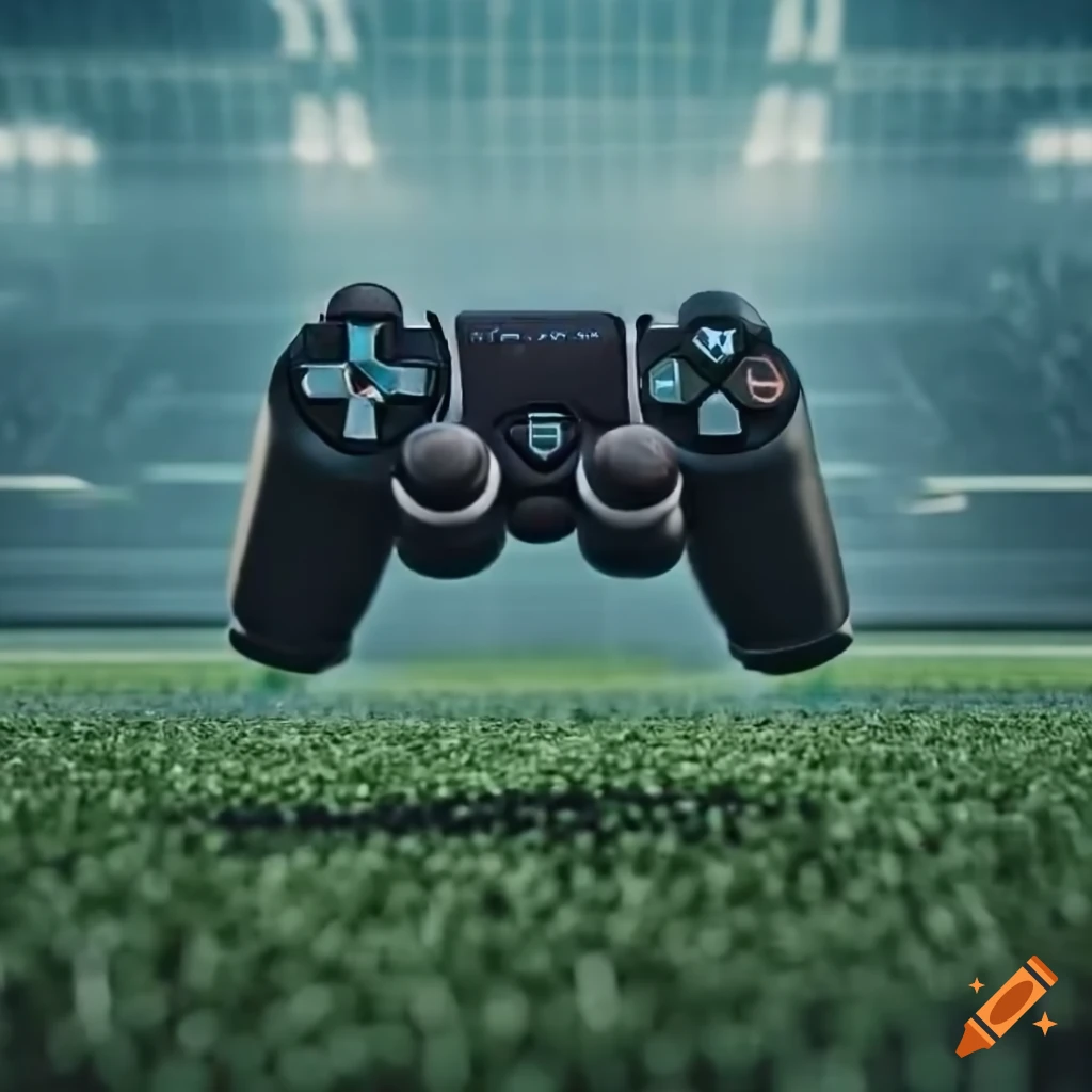 Playstation 4 controller on a football field on Craiyon
