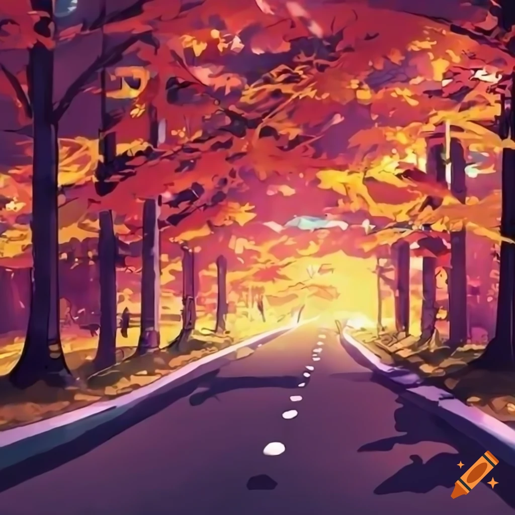 Anime road background on Craiyon