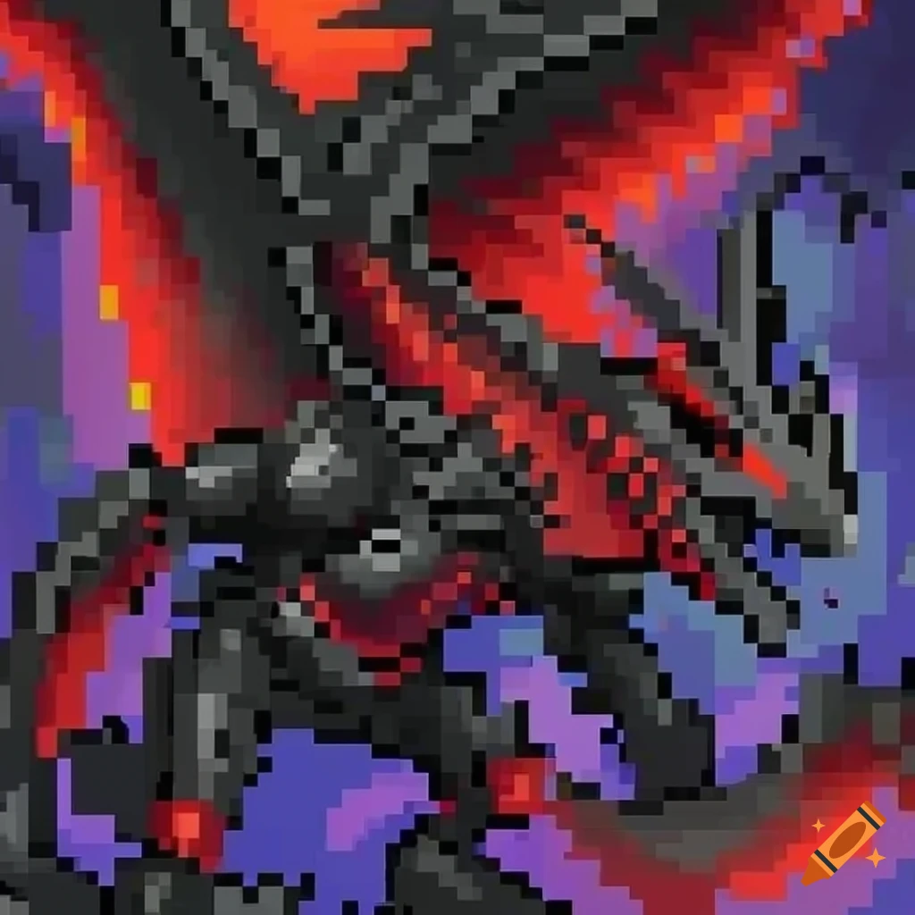 Epic pixel art of red eyes black dragon on Craiyon