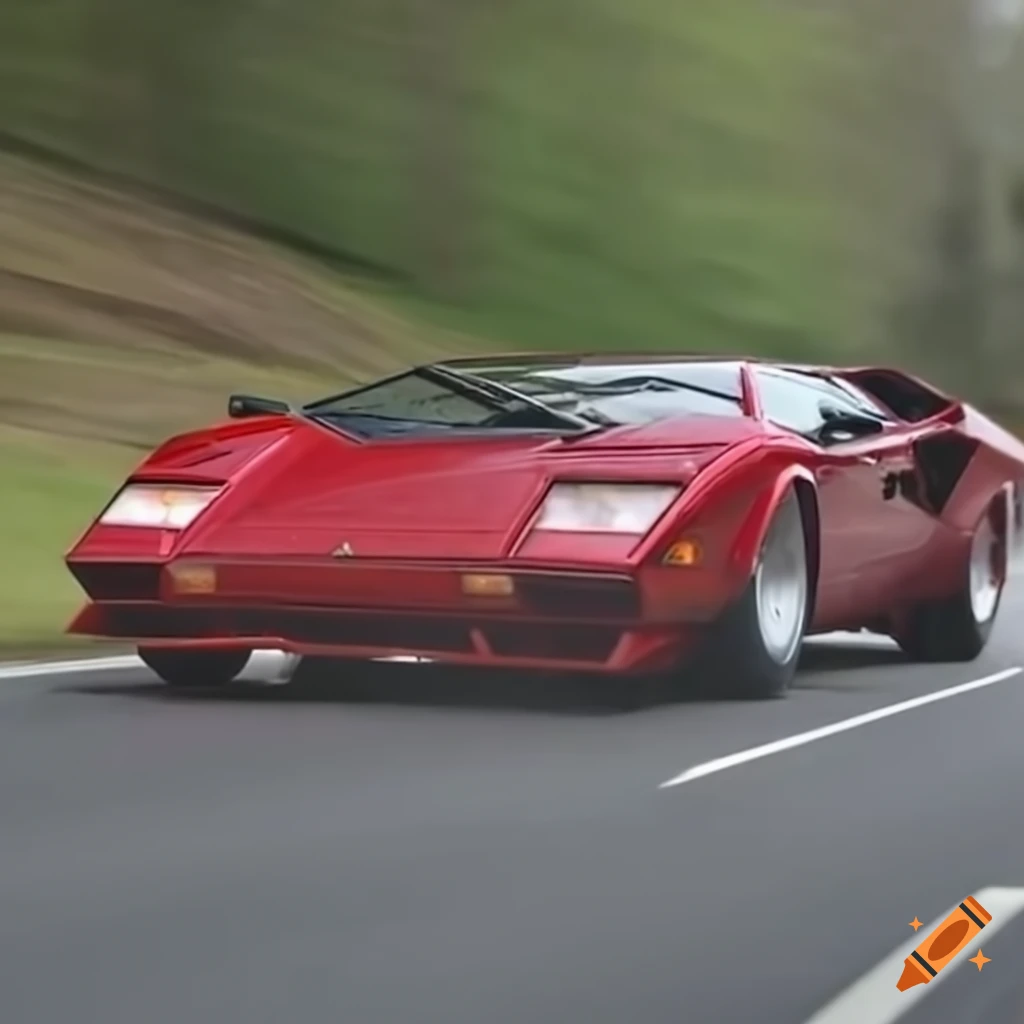 Cherry red 1985 lamborghini countach lp5000qv speeding on a highway on ...