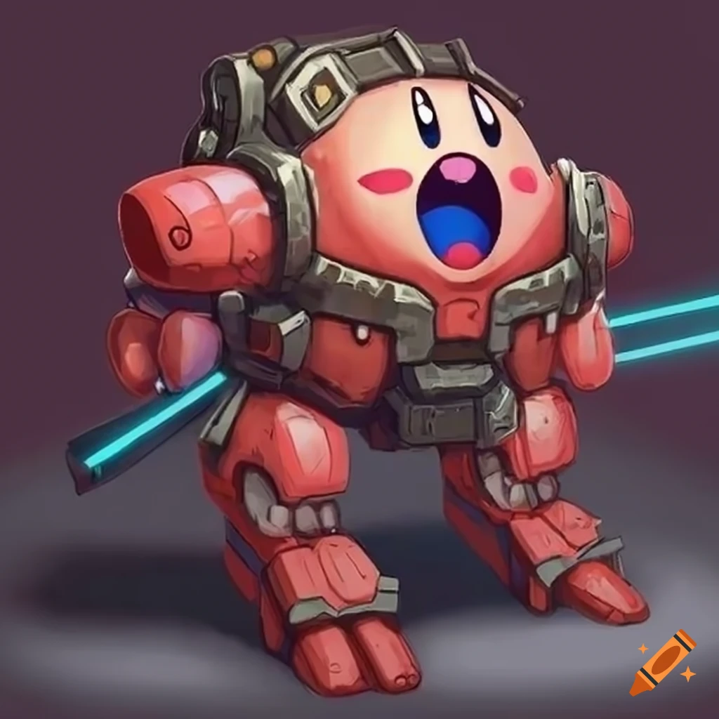 Masterful d Kirby hybrid battle Mech on Craiyon
