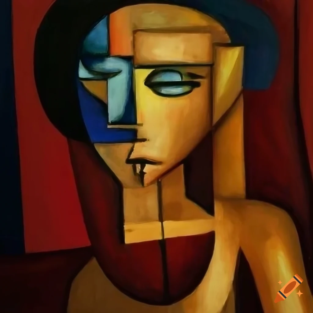 Cubism painting of a woman in a chair on Craiyon
