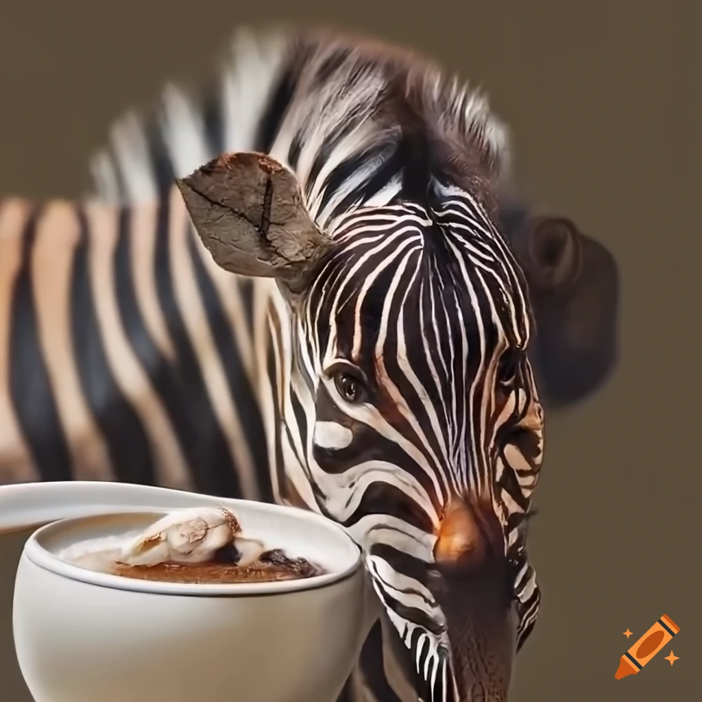 Zebra drinking coffee and smoking a cigar on Craiyon