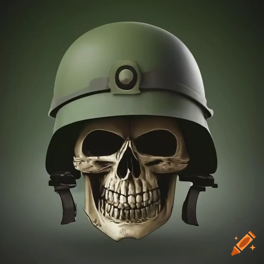 Vintage ww2 army helmet on a skull on Craiyon