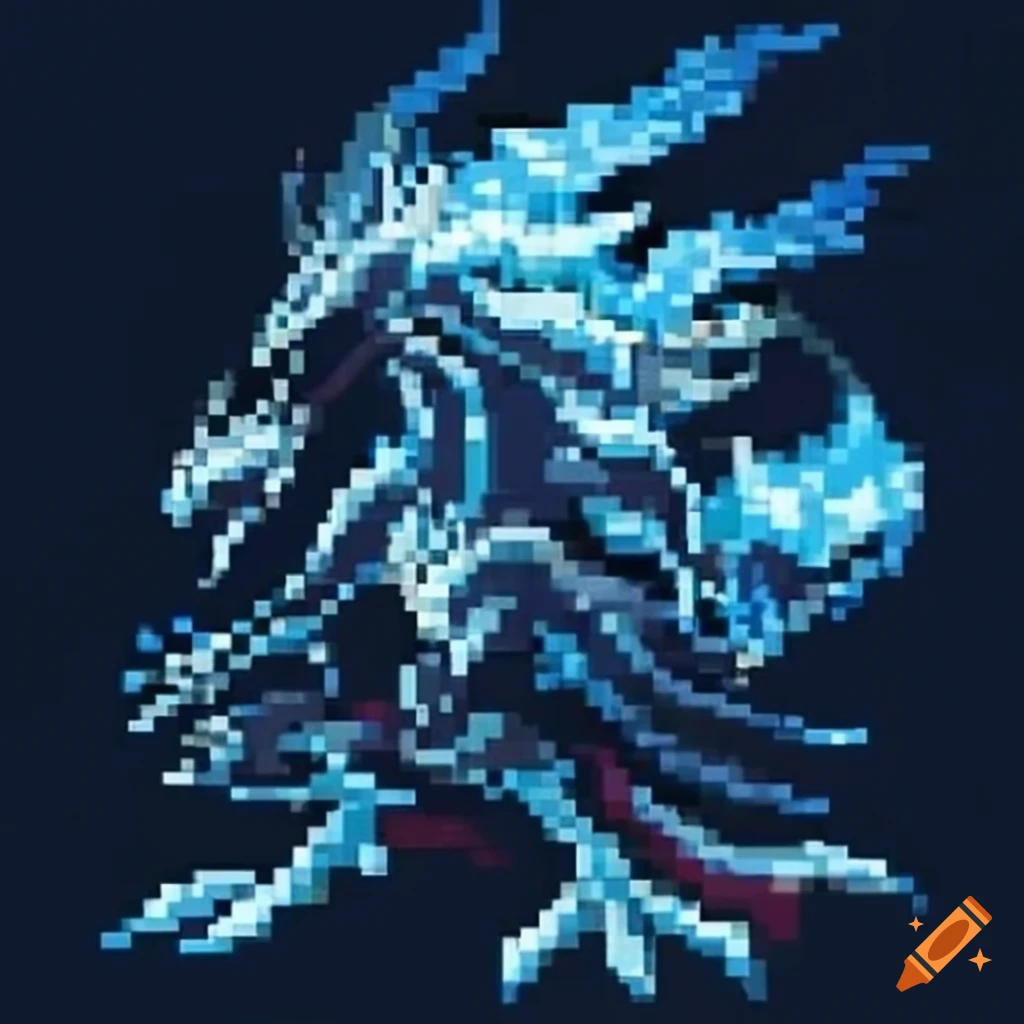 Epic pixel art of the blue eyes white dragoon from yu-gi-oh on Craiyon