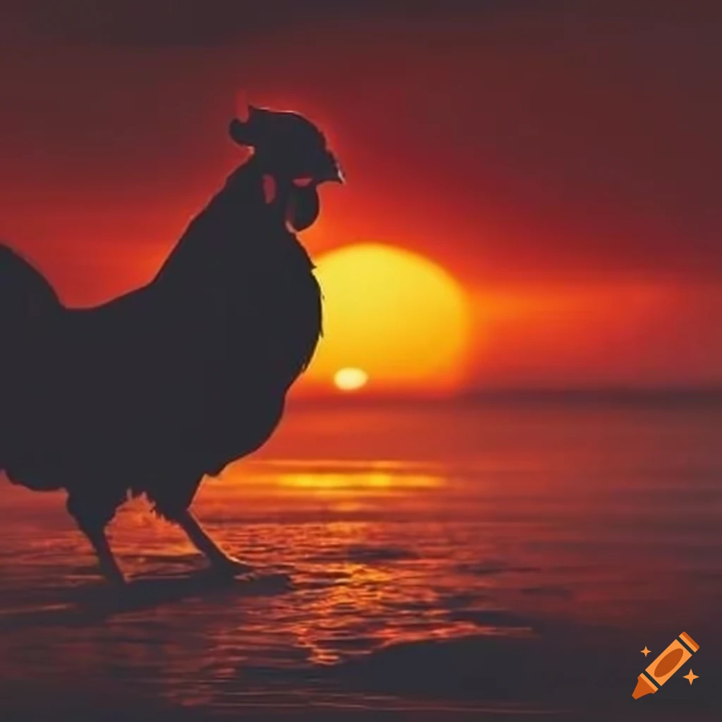 Chicken observing a red sunset on Craiyon