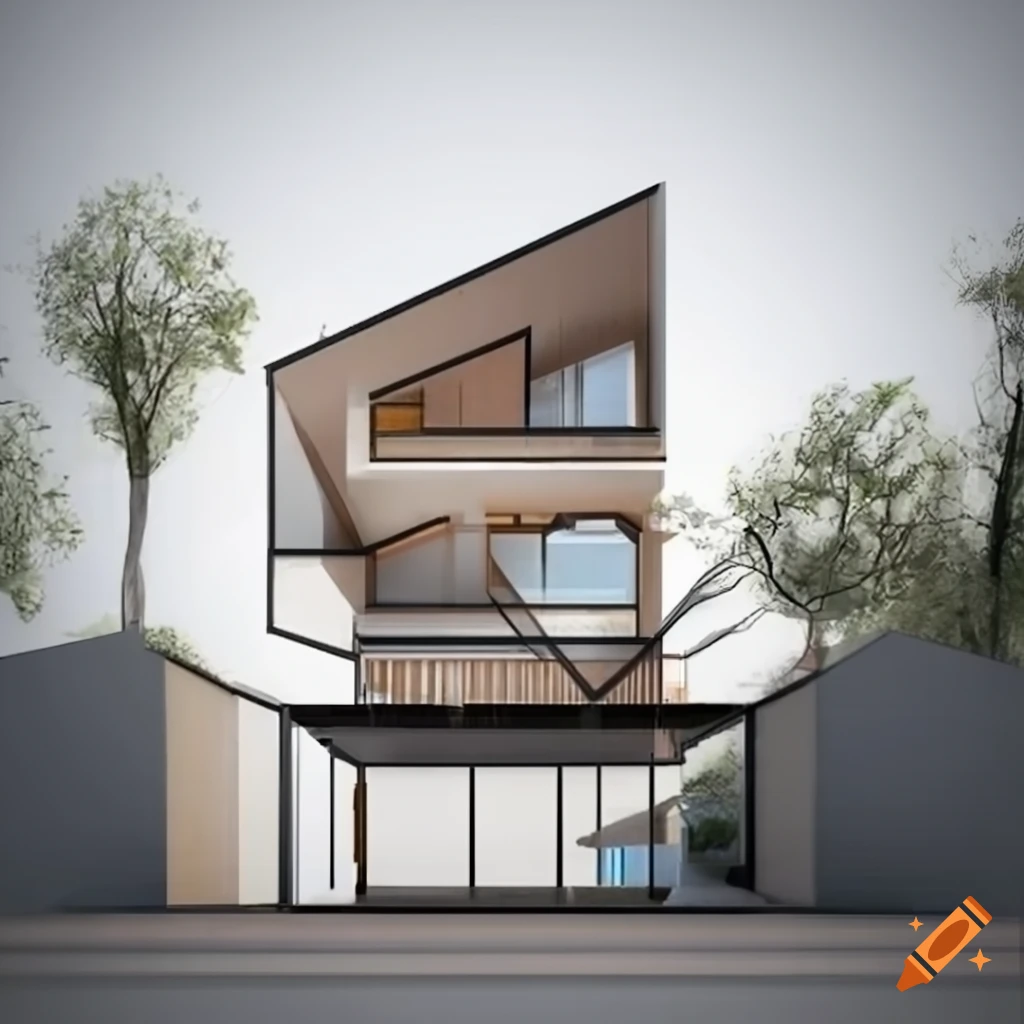 Minimal 3d villa structure sketch on Craiyon