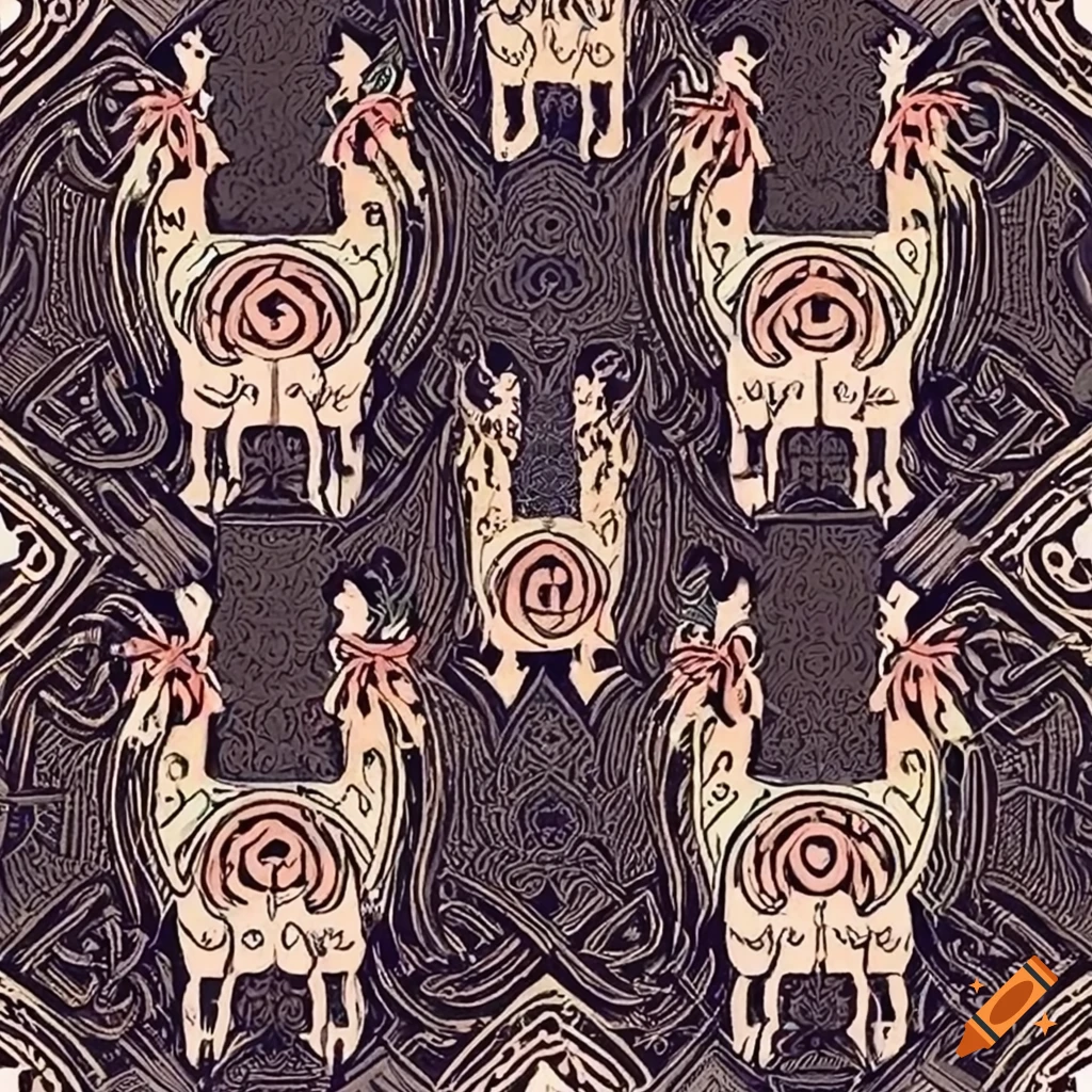 Traditional norse pattern tribal llama on Craiyon