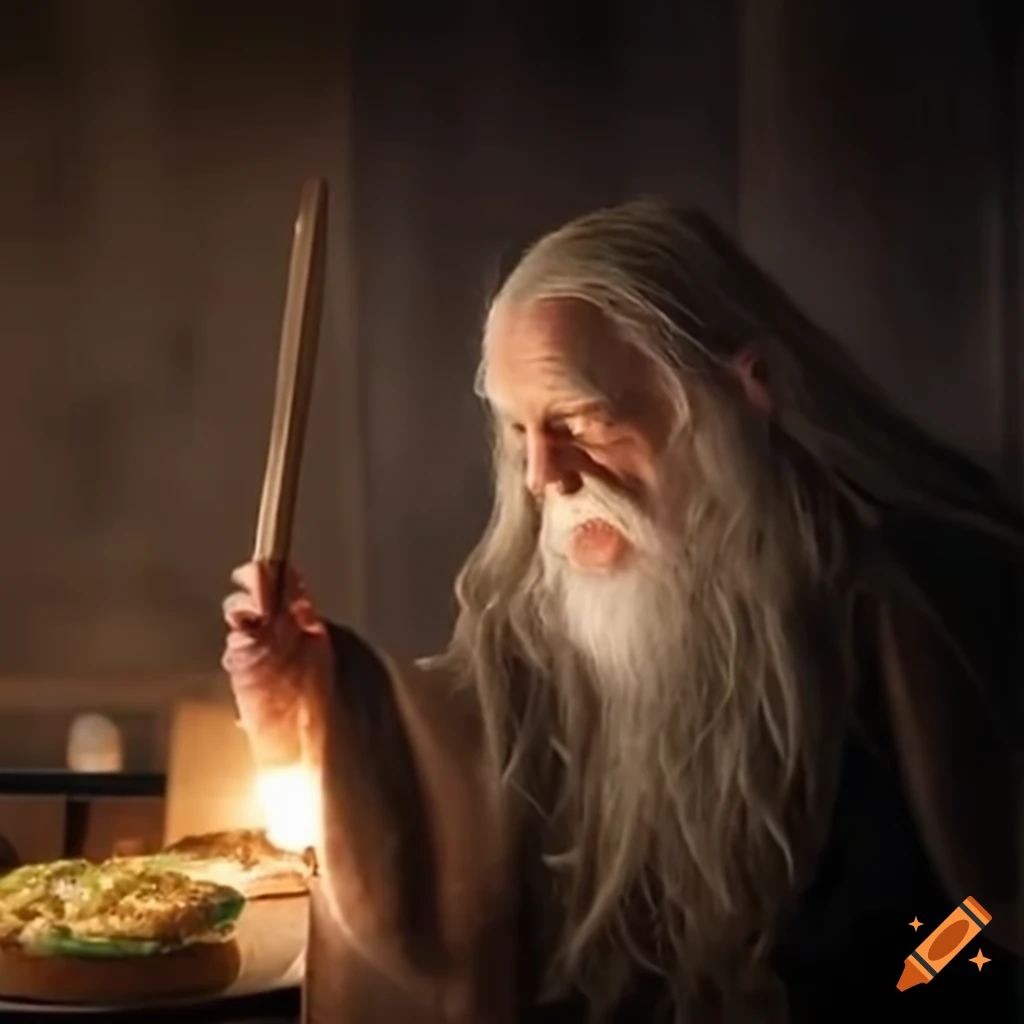 Gandalf ordering fast food in a humorous cctv footage on Craiyon