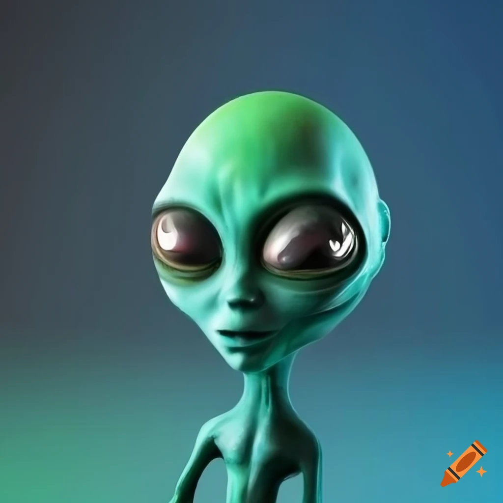 Small green and blue alien with big head on Craiyon