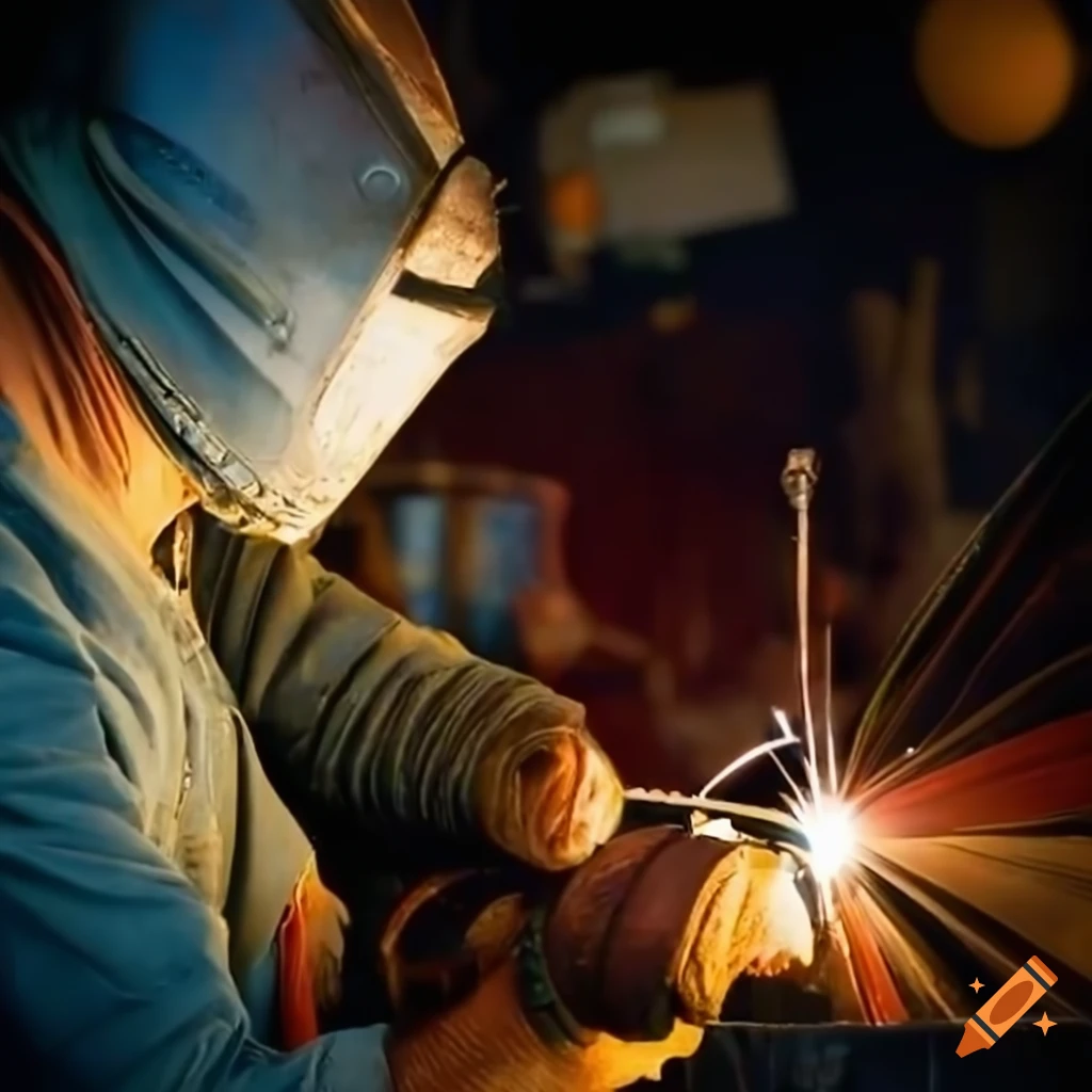Welder working with suction equipment on Craiyon
