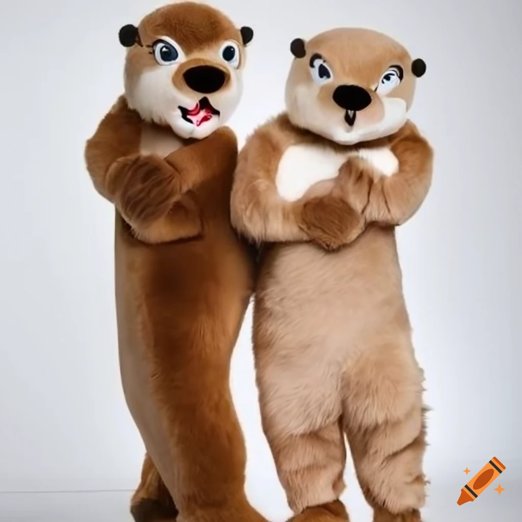 Parents wearing otter mascot costume fursuits on Craiyon
