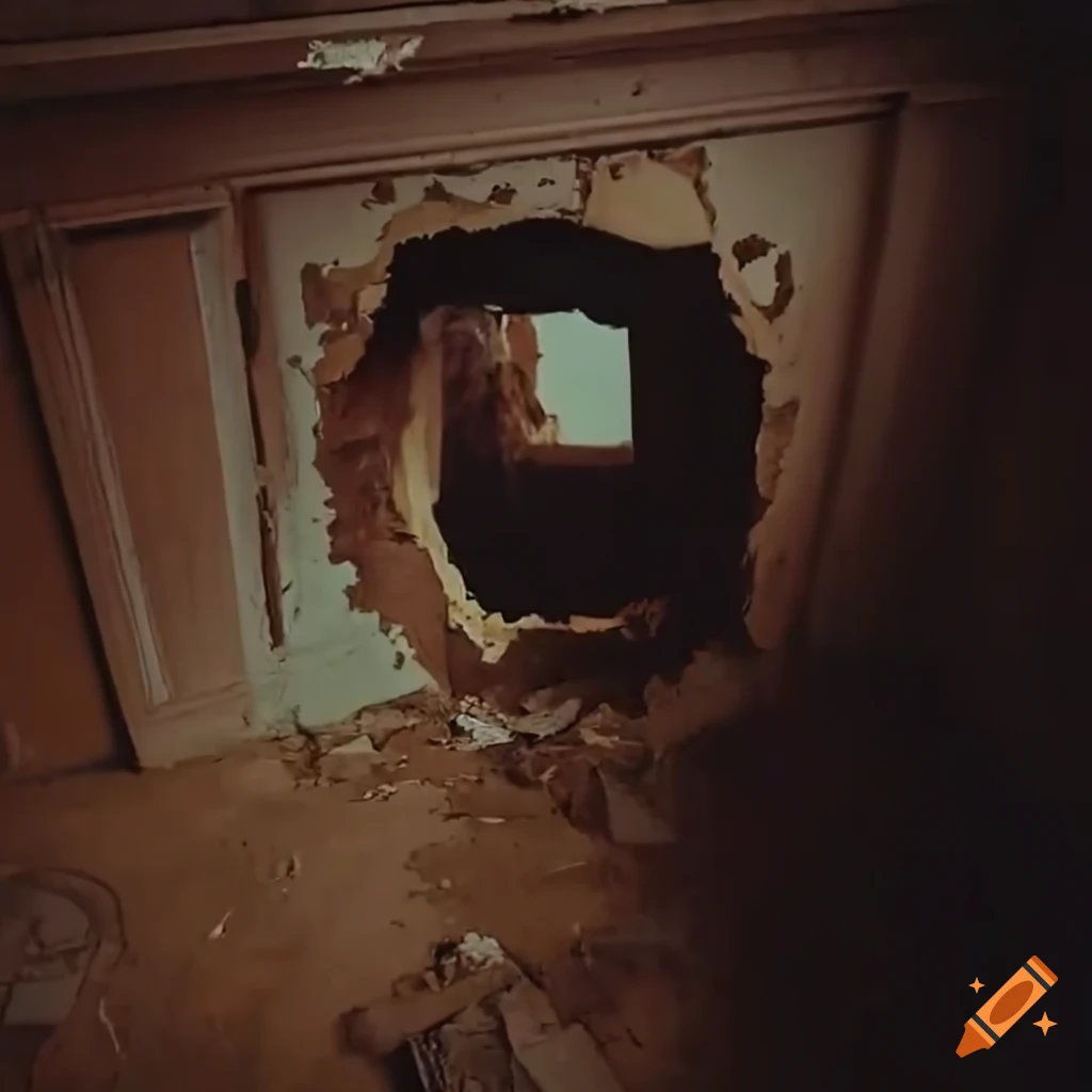 View of a hole in the floor of an abandoned room from above on Craiyon