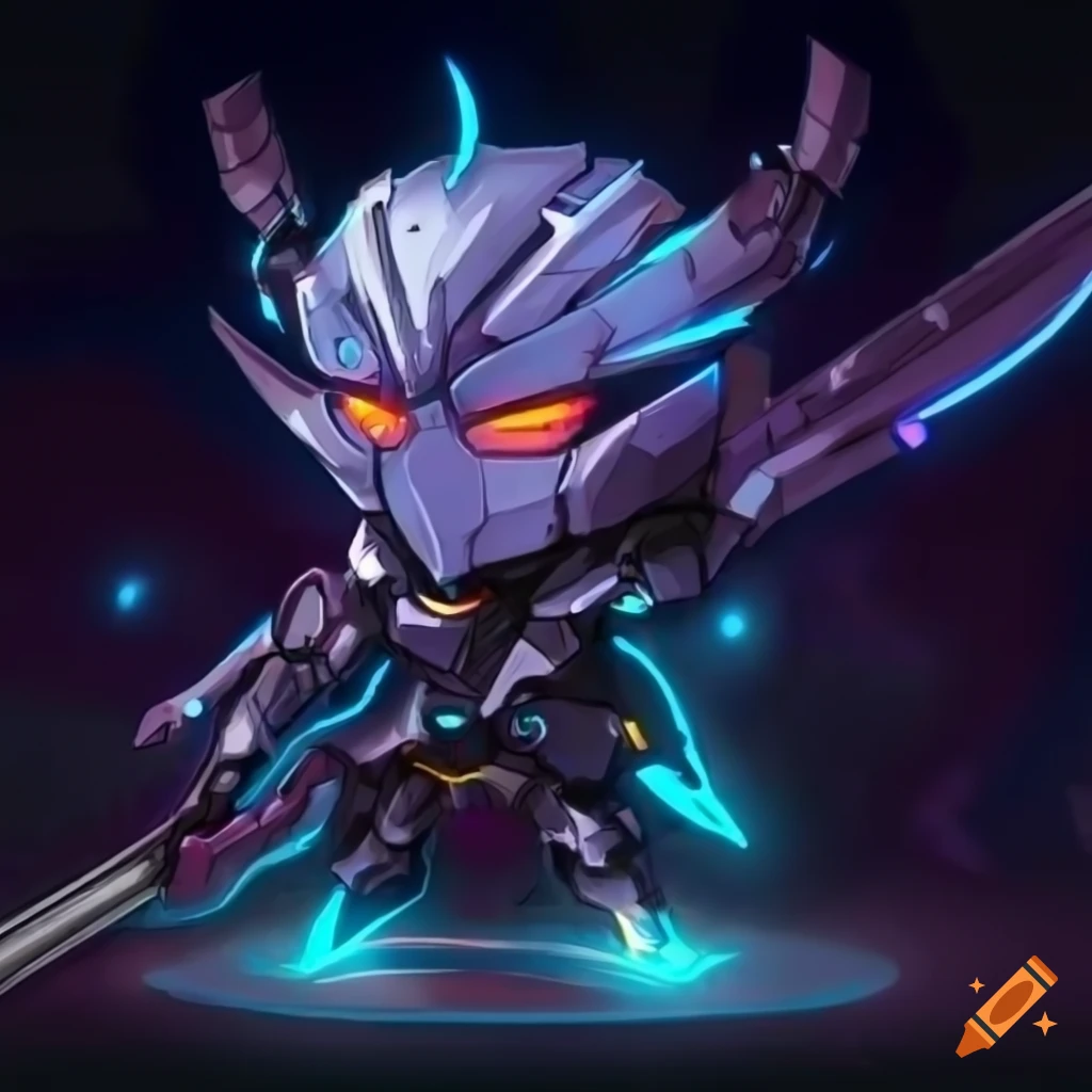 Chibi sci-fi anime style hero in armor with neo-plasma blades on Craiyon